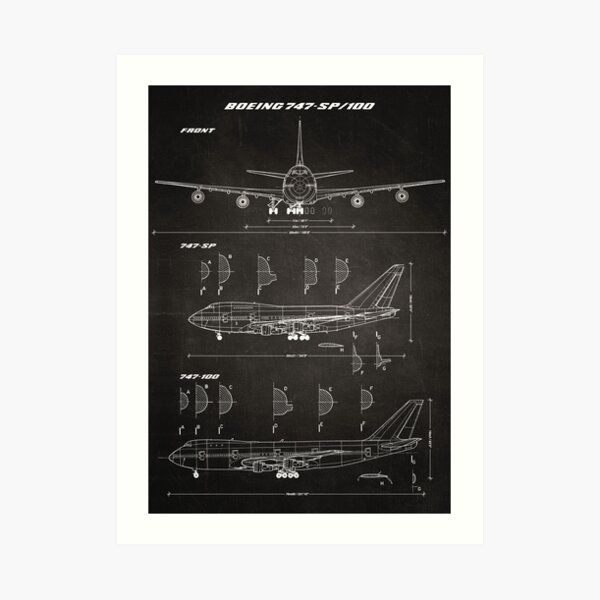 "Boeing 747-SP & 747-100 Concept Drawing Blueprint (chalkboard)" Art ...