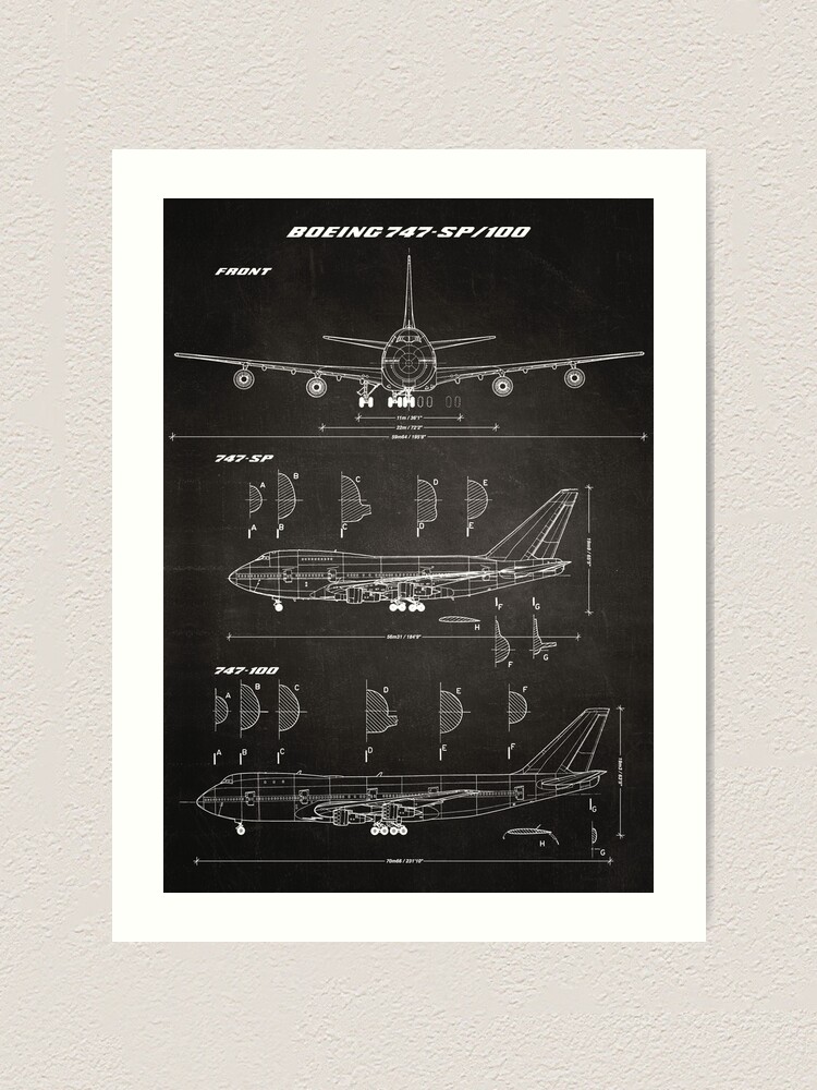 "Boeing 747-SP & 747-100 Concept Drawing Blueprint (chalkboard)" Art ...