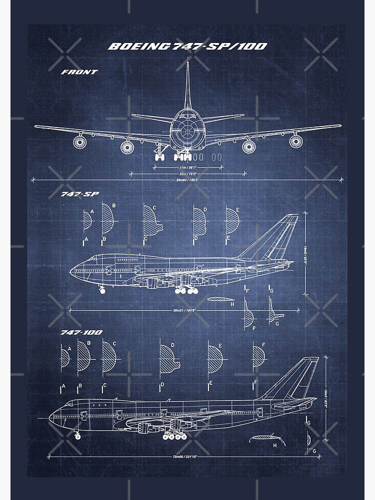 "Boeing 747-SP & 747-100 Concept Drawing (dark blueprint)" Spiral ...