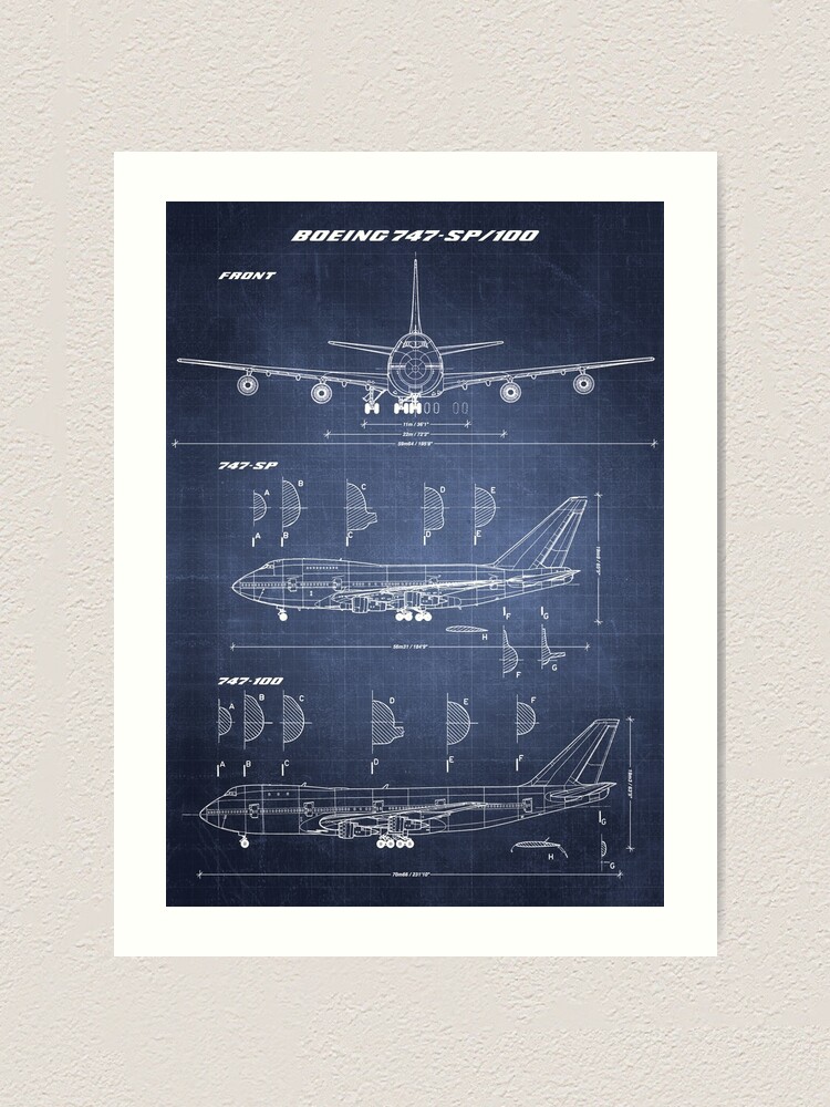 "Boeing 747-SP & 747-100 Concept Drawing (dark blueprint)" Art Print ...