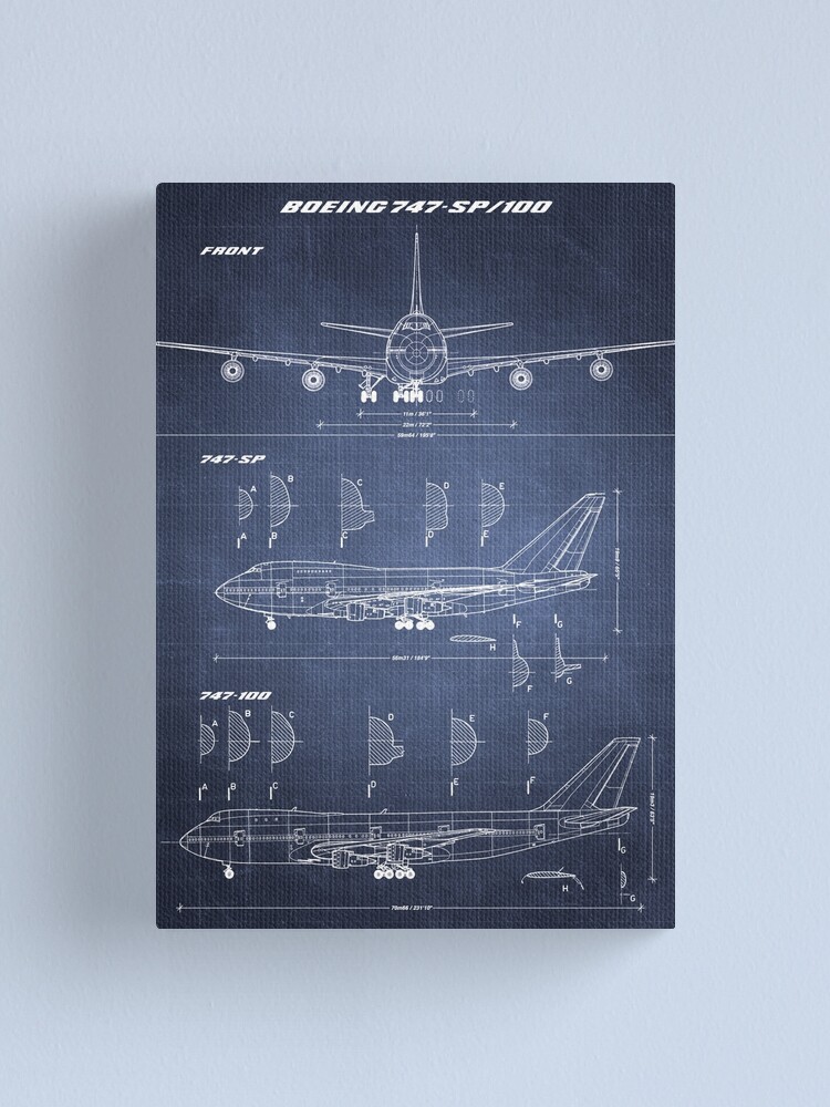 "Boeing 747-SP & 747-100 Concept Drawing (dark blueprint)" Canvas Print ...