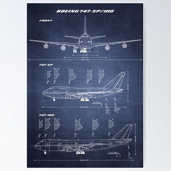"Boeing 747-SP & 747-100 Concept Drawing (dark blueprint)" Poster for ...