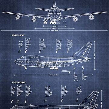"Boeing 747-SP & 747-100 Concept Drawing (dark blueprint)" Poster for ...