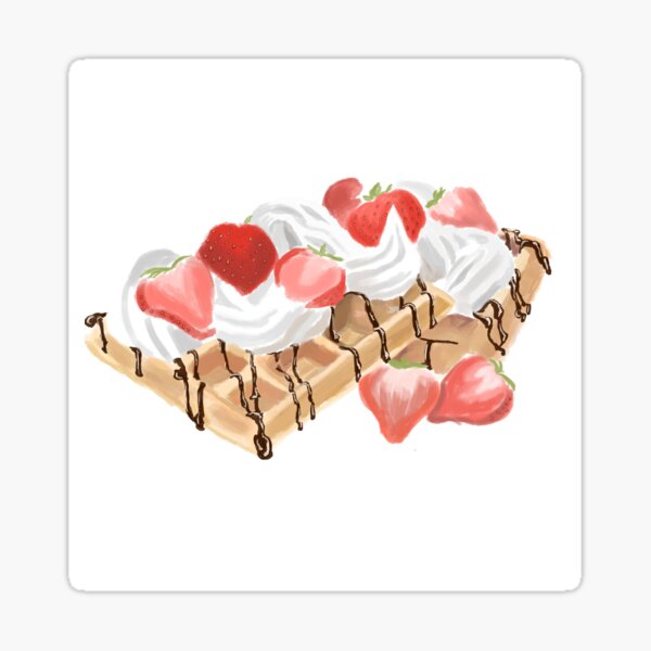 "Belgian Waffles - Whipped Cream Melted Chocolate Strwaberry" Sticker ...