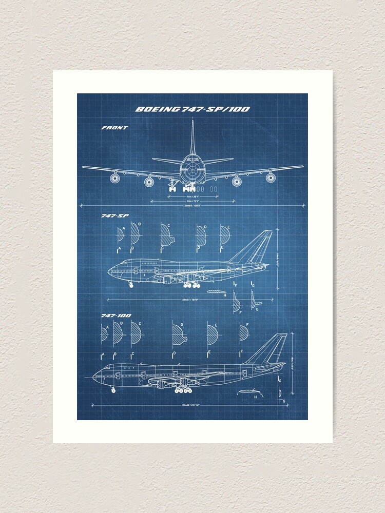 "Boeing 747-SP & 747-100 Concept Drawing (light blueprint)" Art Print ...