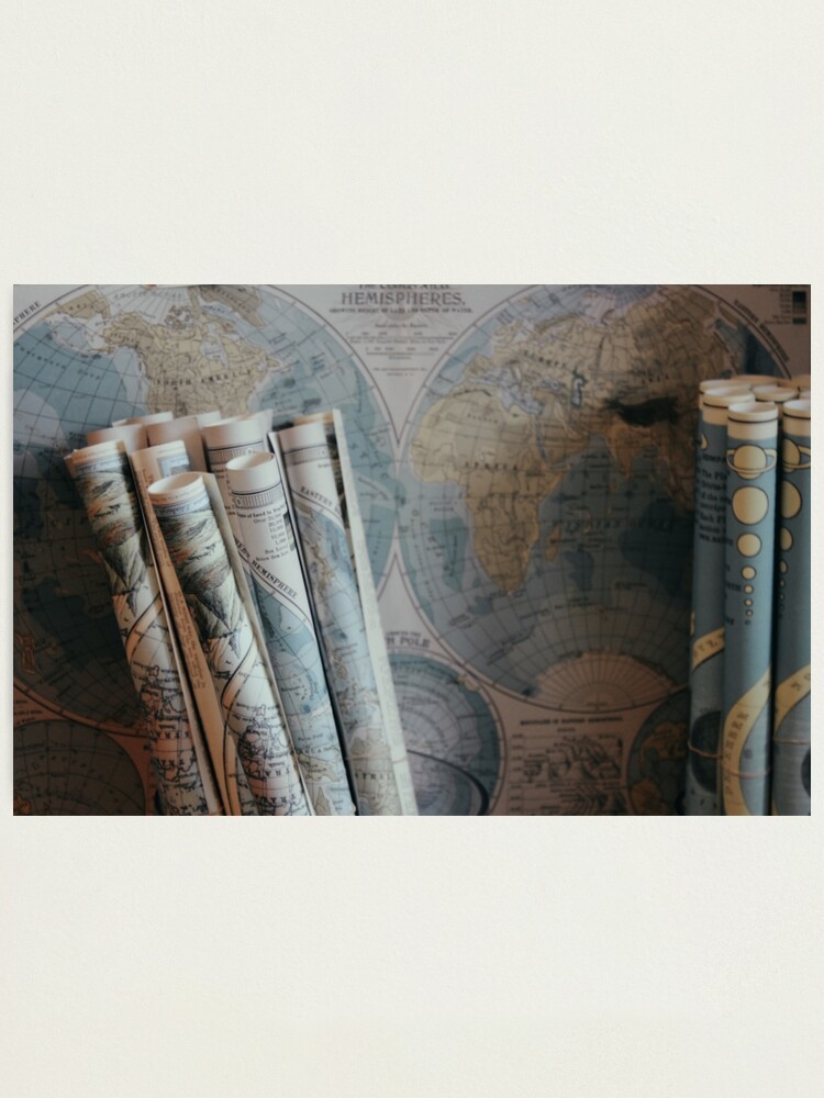 "World map and Rolled maps" Photographic Print for Sale by ...