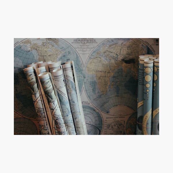 "World map and Rolled maps" Photographic Print for Sale by ...