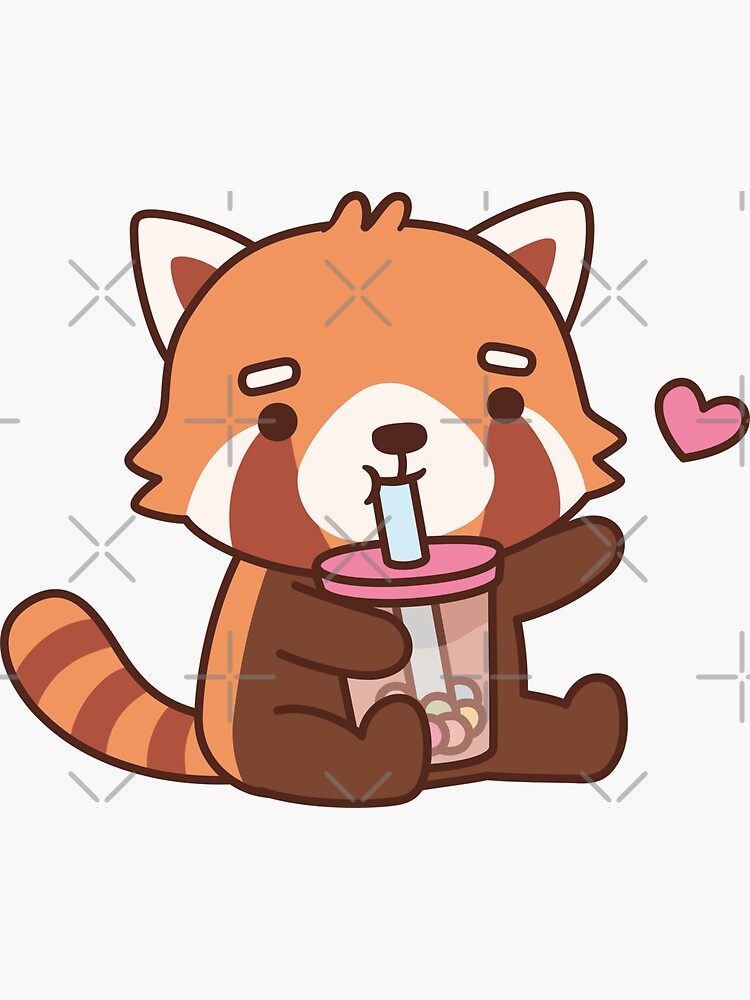 "Cute Red Panda Loves Bubble Tea" Sticker for Sale by rustydoodle ...