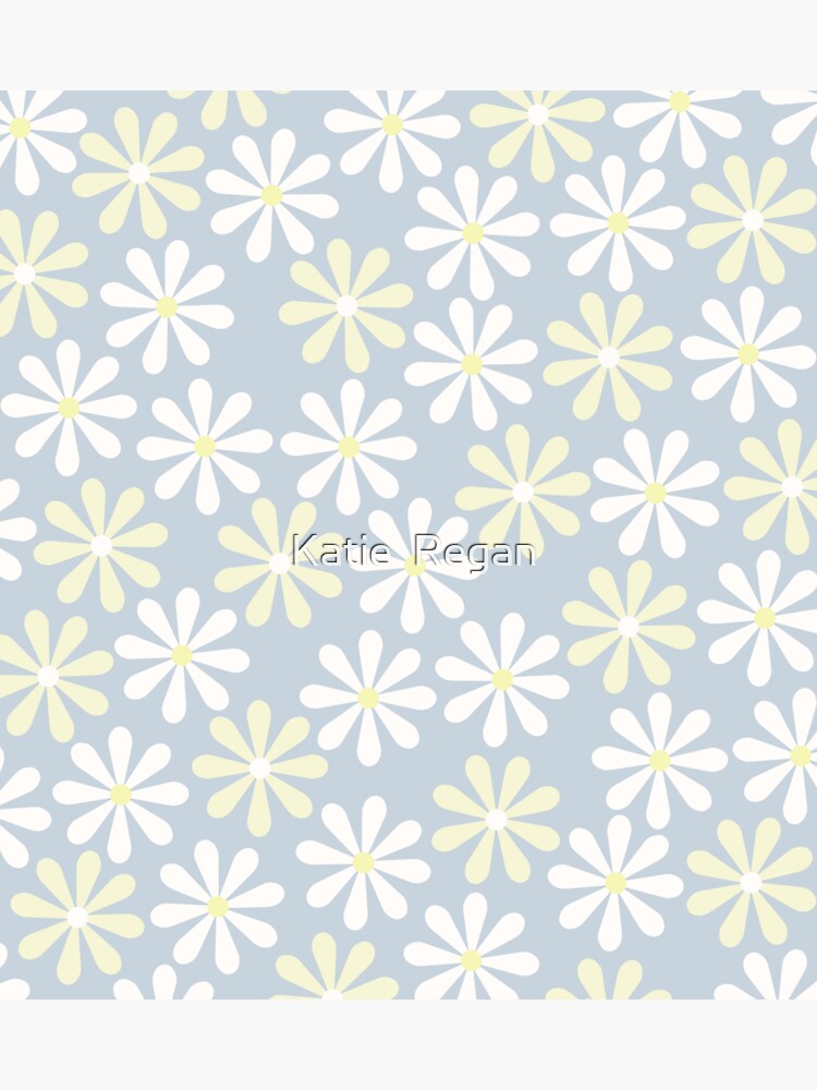 "Blue Retro Daisy Groovy Flower Pattern Background" Sticker by ktr39 ...