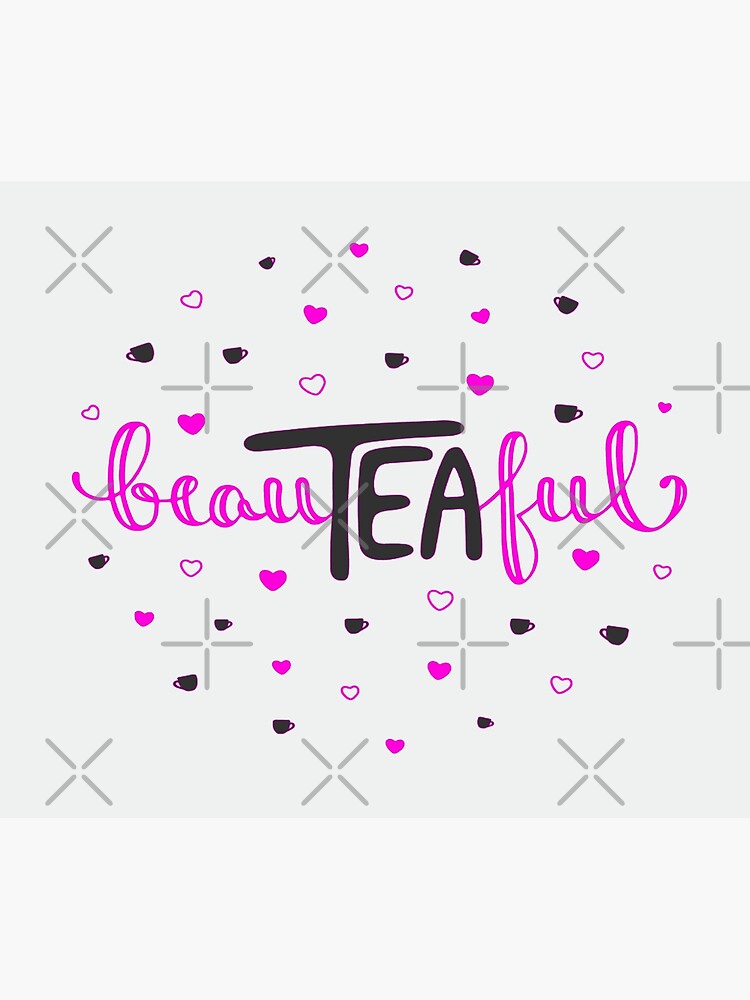 Póster «Beau Tea ful (Hermosa) con Tazas y Corazones en Círculo Rosa ...