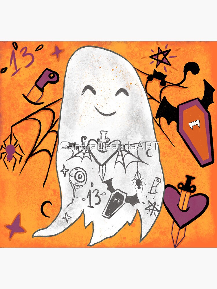 "Tattoo Ghostie" Sticker for Sale by SandraDeandaART | Redbubble