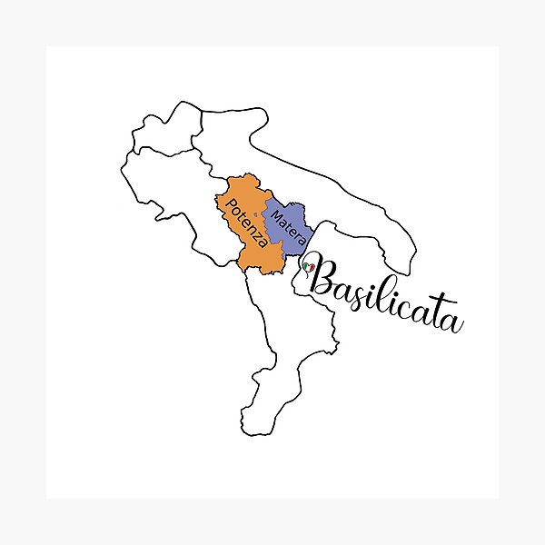 "Basilicata Region Map - Provinces of Basilicata" Photographic Print ...