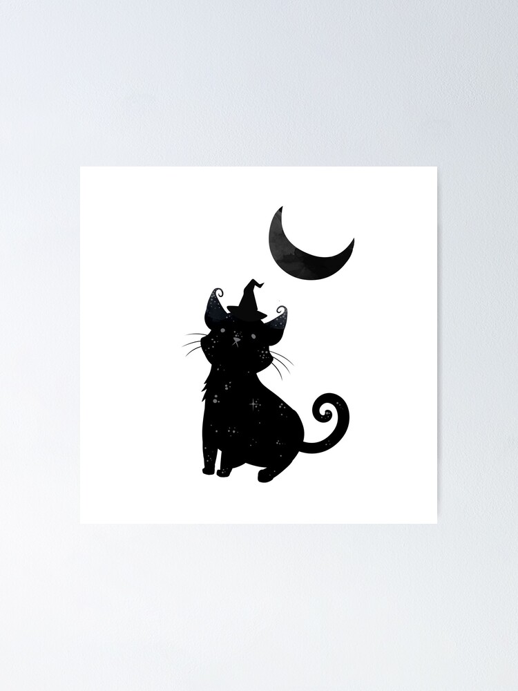 "Starry Black Witch Cat with Moon" Poster for Sale by MargaretR102 ...
