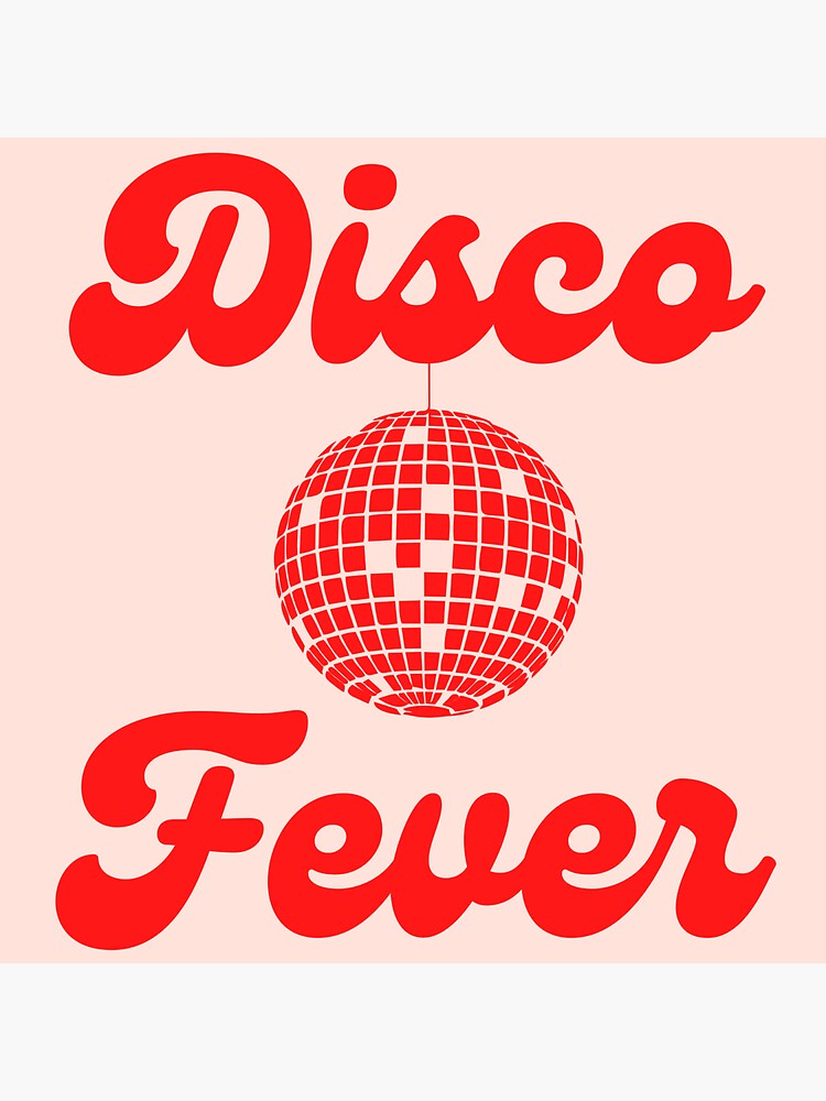 "Disco Fever Retro Graphic with Disco Ball and Red Typography" Sticker ...
