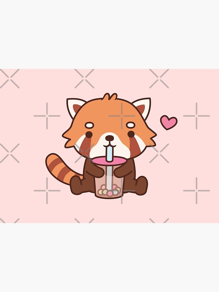 Cute Red Panda Drinking Bubble Tea Art Print For Sale By Rustydoodle Redbubble