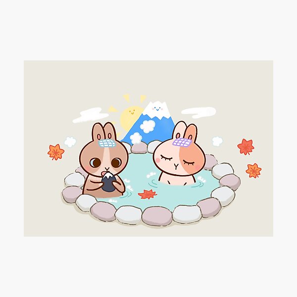 "Cute bunny rabbit characters at hotspring / onsen in Japan with Mount ...