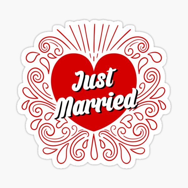 "Just Married Red Heart " Sticker for Sale by Alondra | Redbubble