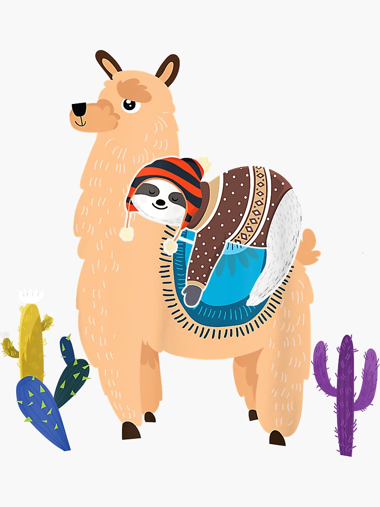 "Sloth Riding Llama Lazy Napping Sleepy Sloth Llama Lover" Sticker for ...
