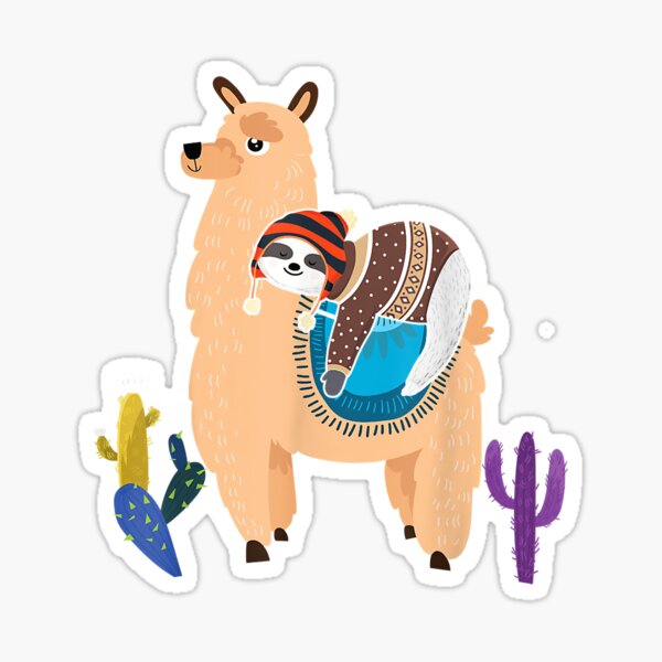 "Sloth Riding Llama Lazy Napping Sleepy Sloth Llama Lover" Sticker for ...