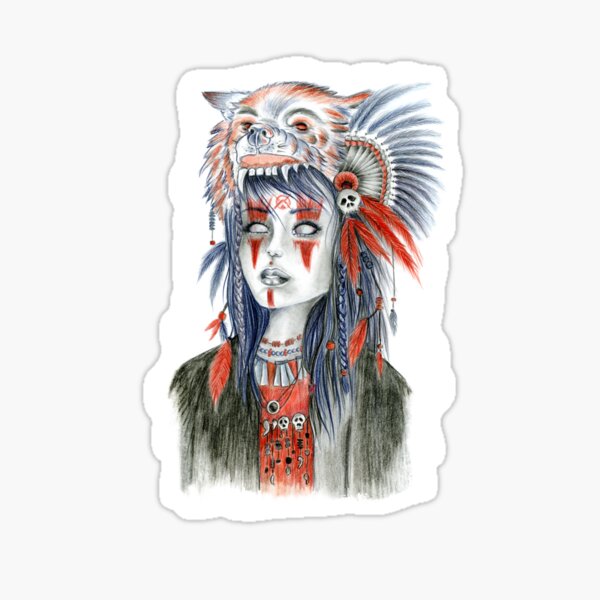 "Shaman bear woman portrait" Sticker for Sale by Akatamakata | Redbubble