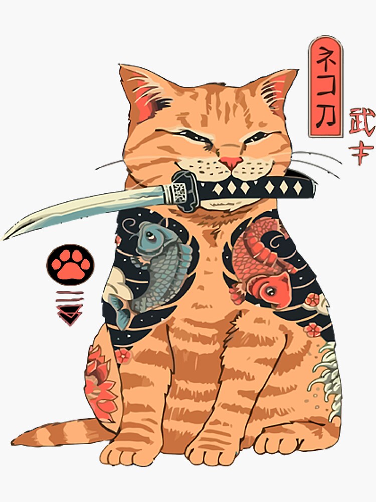 "Catana Redefini - japanese art animals - gift katana cat" Sticker by ...