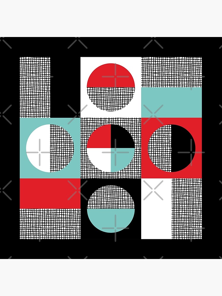 "Retro Segments and Circles Aqua Blue, Red, Black and White" Poster by ...
