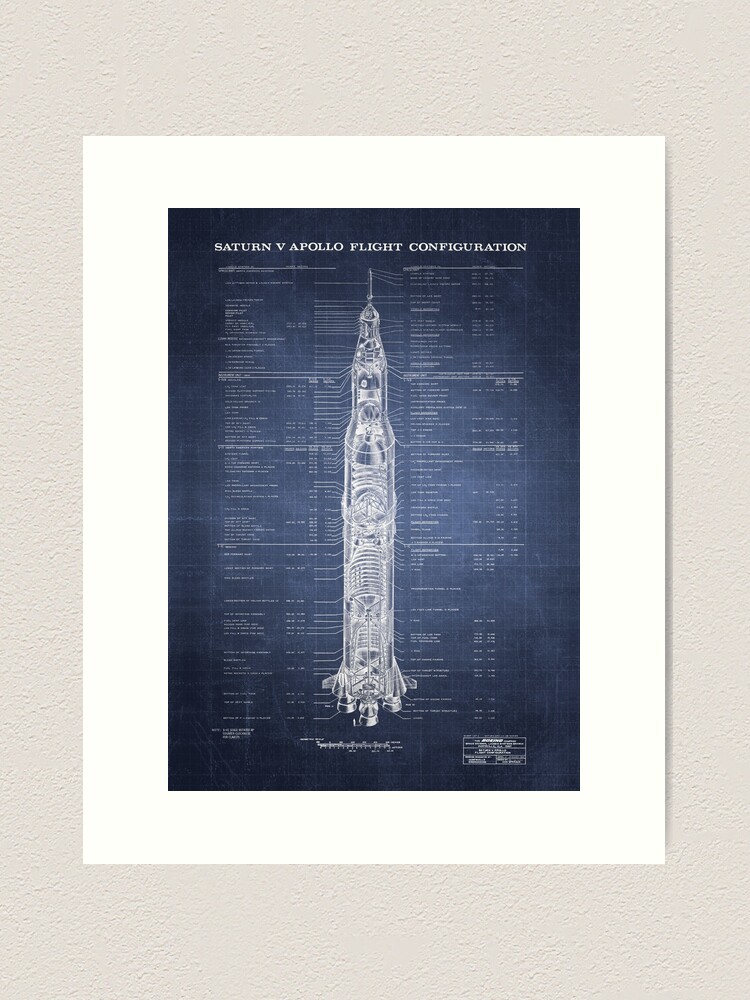 "Apollo Saturn V Blueprint in High Resolution (dark blue)" Art Print ...