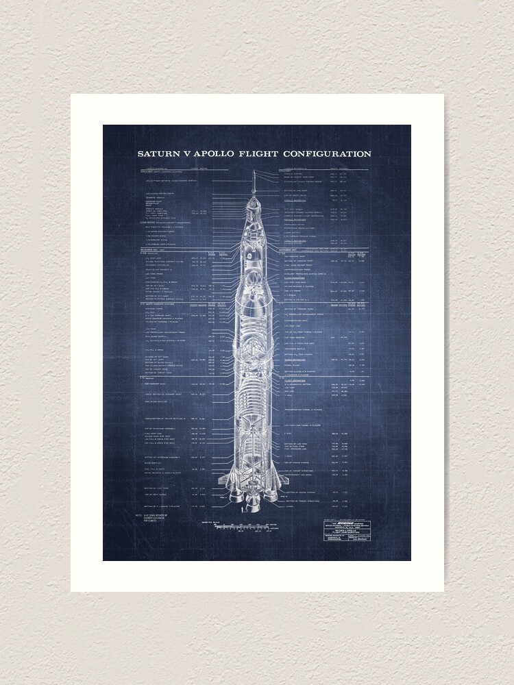 "Apollo Saturn V Blueprint in High Resolution (dark blue)" Art Print ...