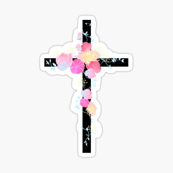 "Jesus Cross With Roses Flowers - Flowers" Sticker for Sale by ...