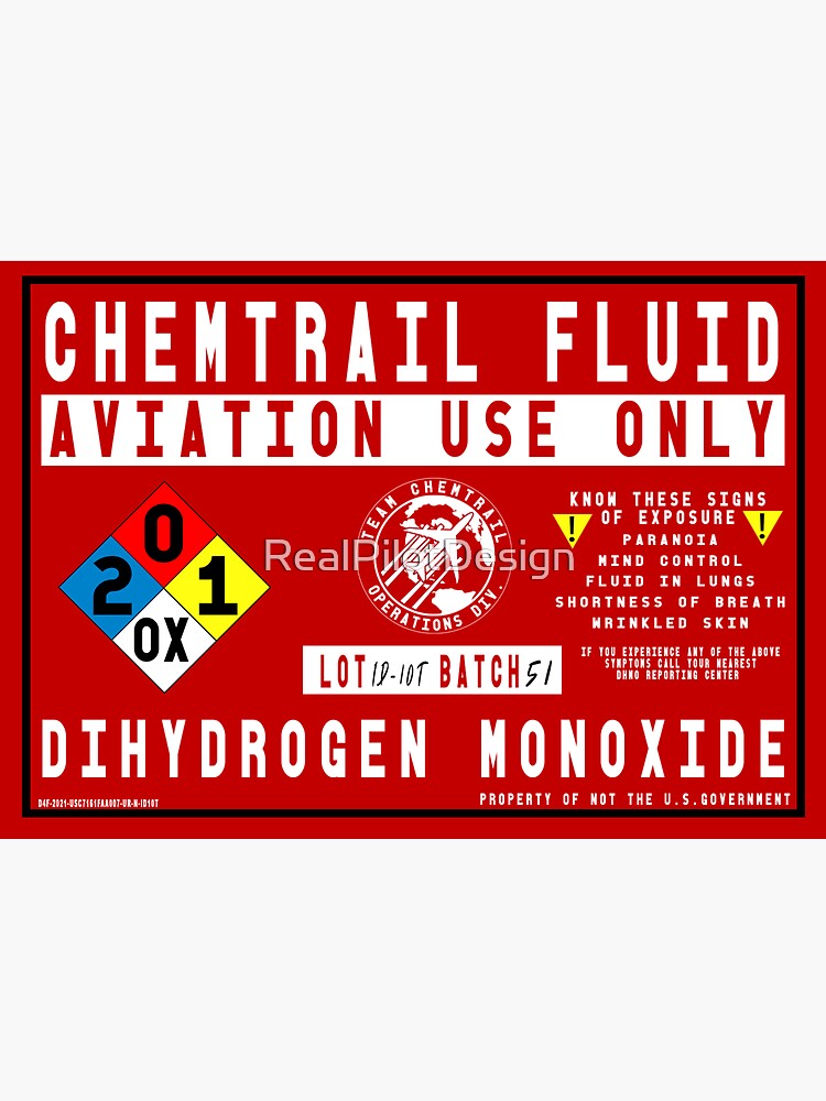 "Chemtrail Fluid Warning Design (DHMO H20 Version)" Sticker for Sale by ...