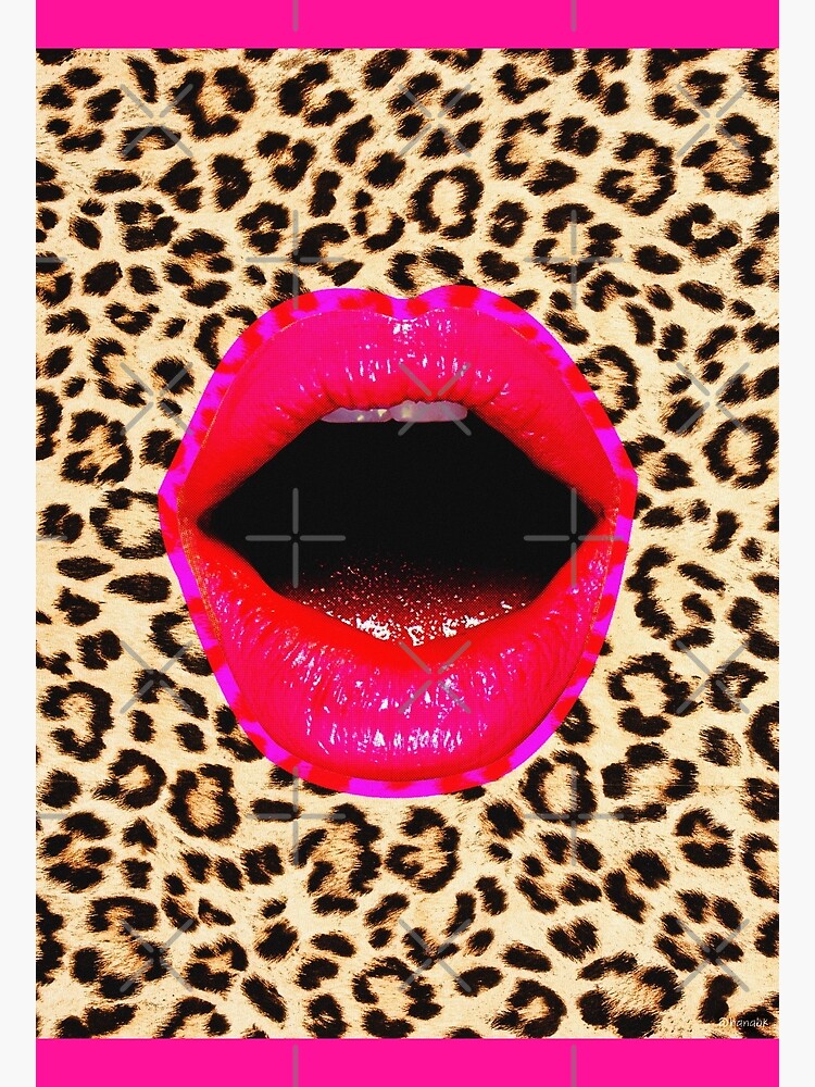 "Red Lips on Leopard Print Collage Art" Poster by hanabk | Redbubble