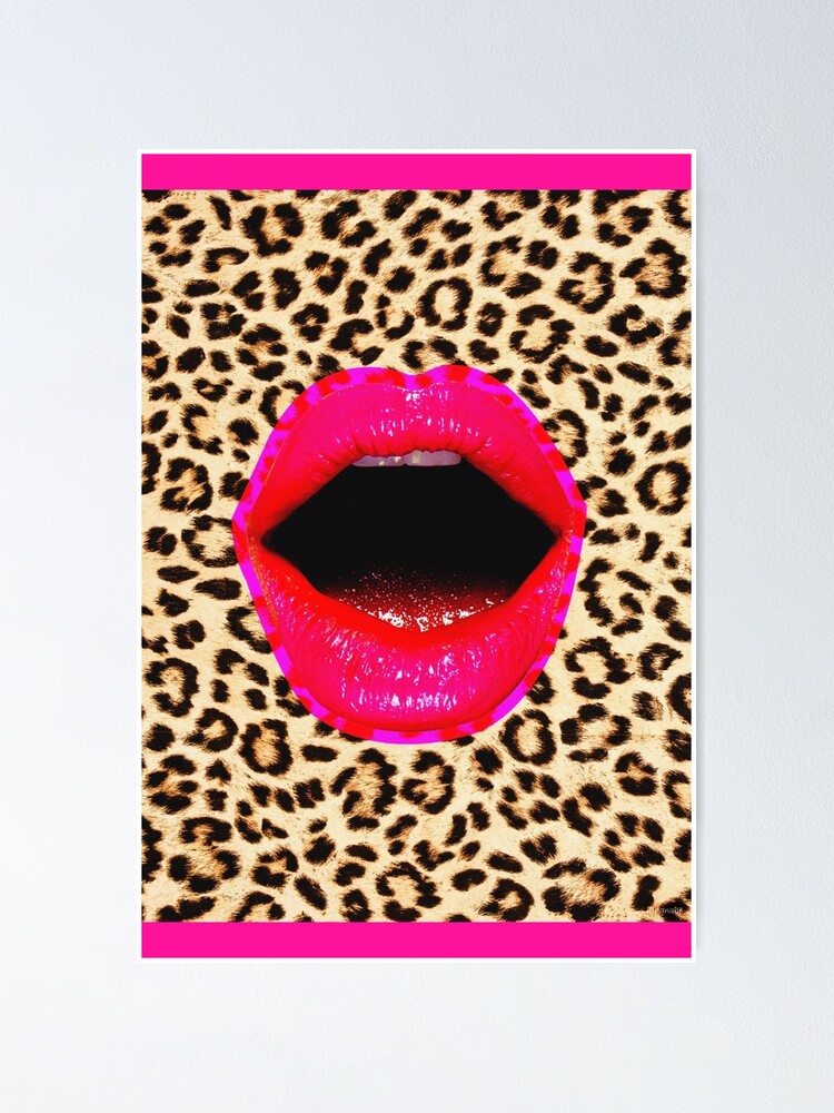 "Red Lips on Leopard Print Collage Art" Poster by hanabk | Redbubble