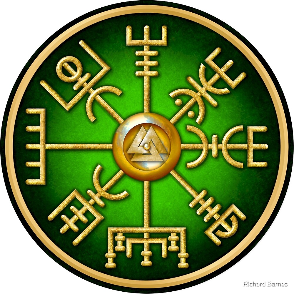 "Norse Vegvisir Viking Compass - Green" by Ricky Barnes | Redbubble