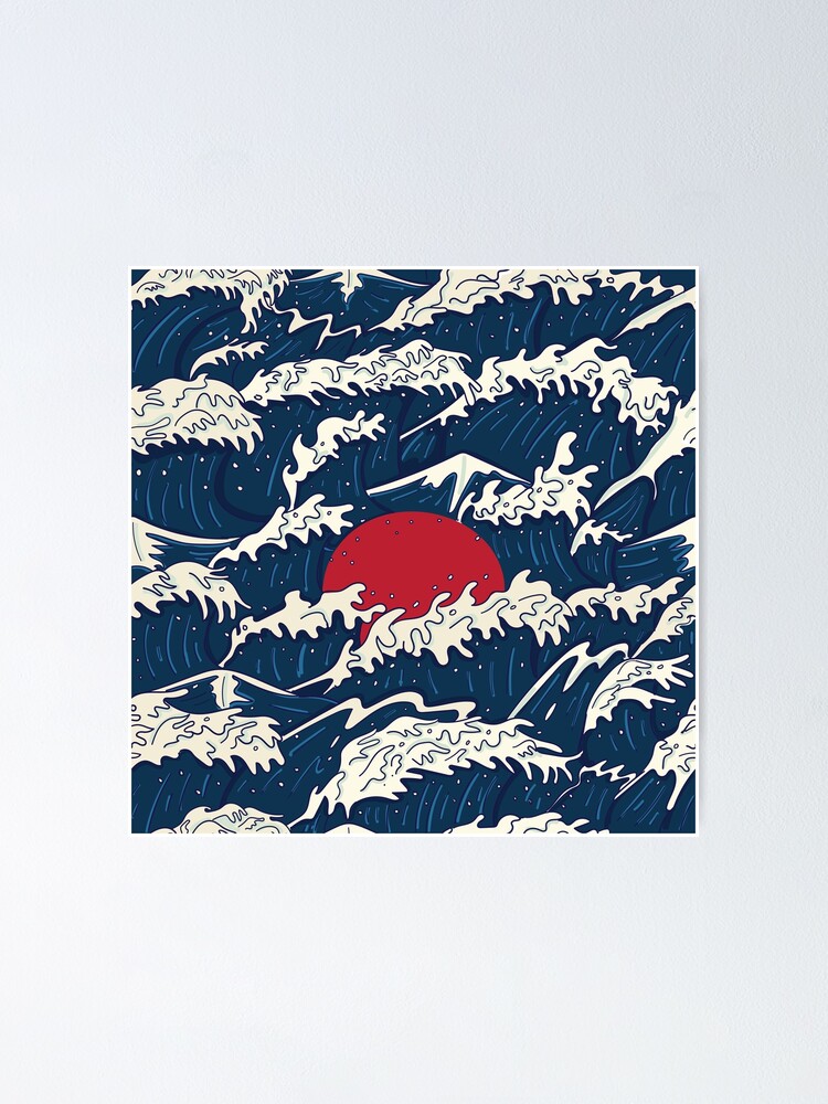 "Japanese Ukiyo e Wave Ocean Red Sun" Poster by Alarasboy | Redbubble