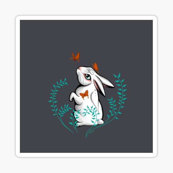 "White rabbit with moths" Sticker for Sale by EbonyCav | Redbubble