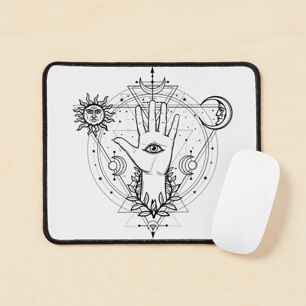 "Mystical drawing: divine hand, all-seeing eye, circle of a phase of ...