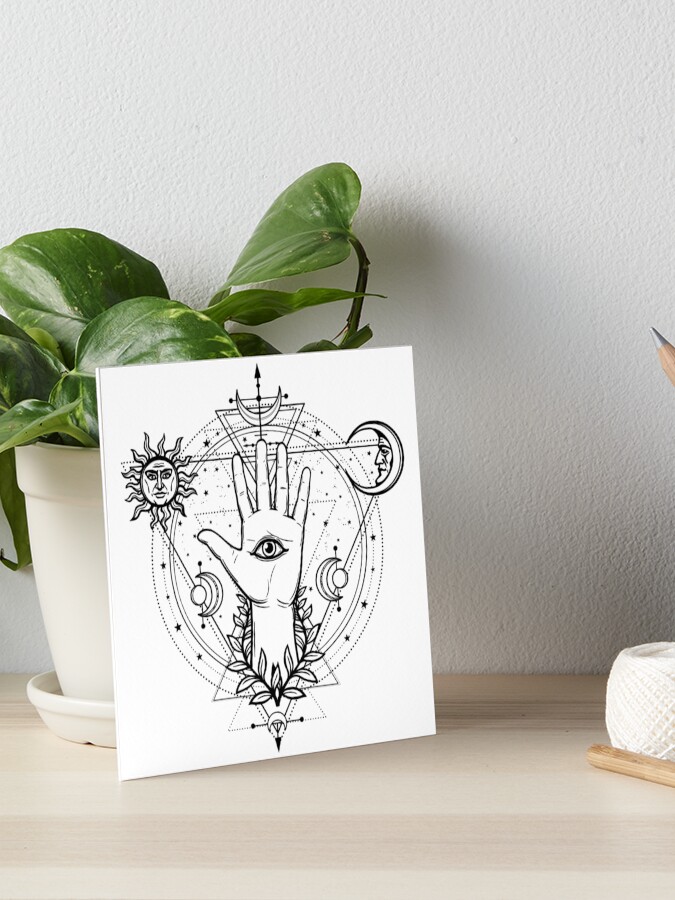 "Mystical drawing: divine hand, all-seeing eye, circle of a phase of ...