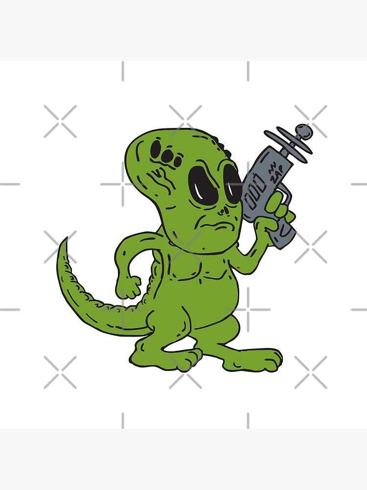 "Alien Dinosaur Holding Ray Gun Cartoon" Poster for Sale by patrimonio ...