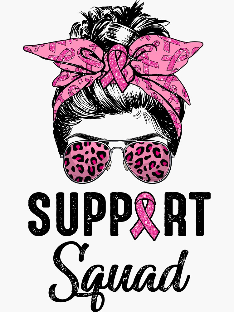 Support Squad Messy Bun Pink Ribbon Breast Cancer Warrior Sticker For