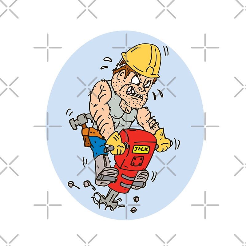 "Construction Worker Jackhammer Drilling Cartoon" by patrimonio | Redbubble