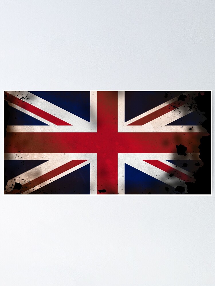"UK United Kingdom Battle Damaged Flag Union Jack Tattered" Poster for ...