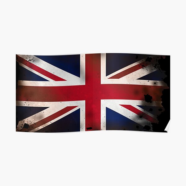 "UK United Kingdom Battle Damaged Flag Union Jack Tattered" Poster for ...