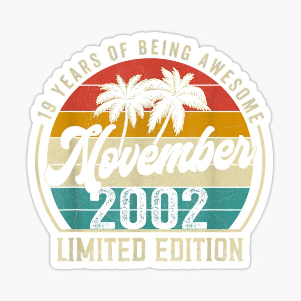 "19 Years Old 19th Birthday Decoration Vintage November 2002" Sticker ...