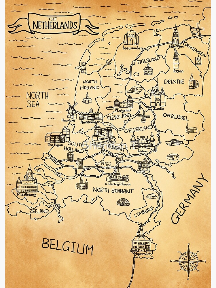 "Vintage Brown Map of The Netherlands " Poster for Sale by ...