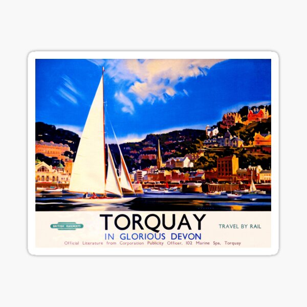 "Vintage British Railways travel poster of Torquay, Devon" Sticker for ...