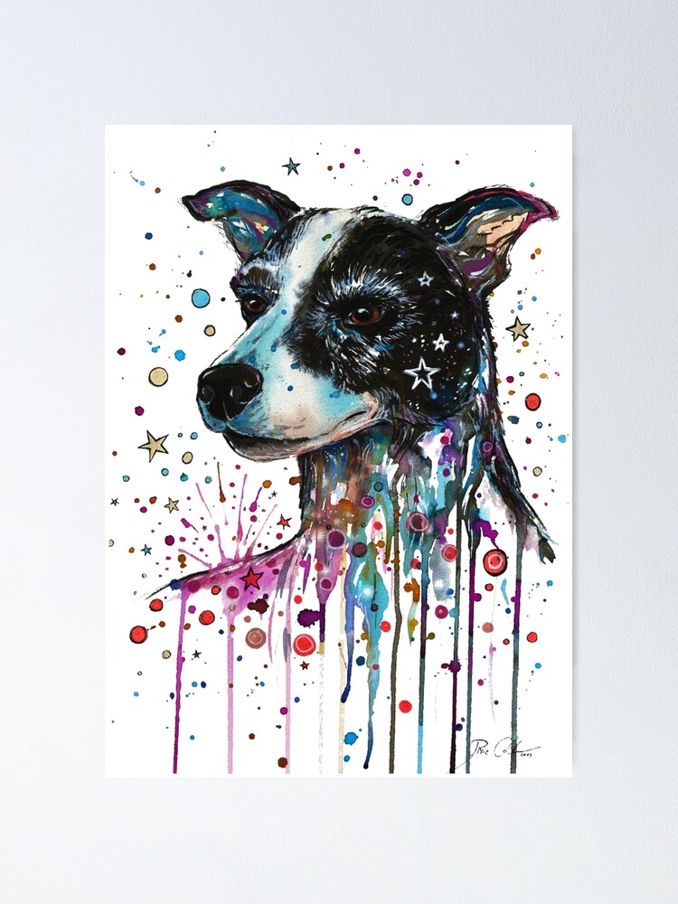 Póster «Ilustración de perro blanco y negro, dibujo de artista, retrato ...