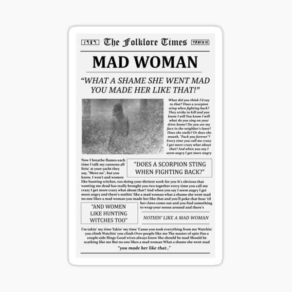 "Mad Woman Newspaper" Sticker for Sale by taylorstycoon | Redbubble