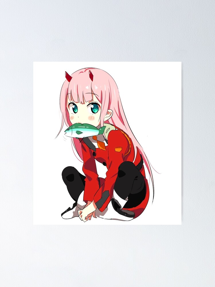 "cute zero two biting fish" Poster for Sale by johnngobosart | Redbubble