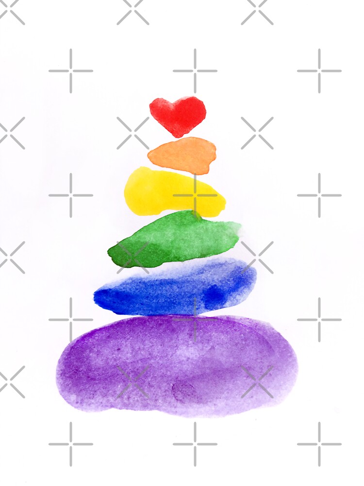 "Zen rainbow pyramid with heart on top, Gay pride watercolor print ...