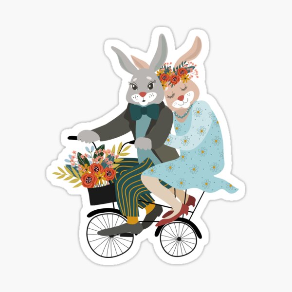 "Bunny Riding Bike, Rabbit Couple Rides Bicycle " Sticker for Sale by ...